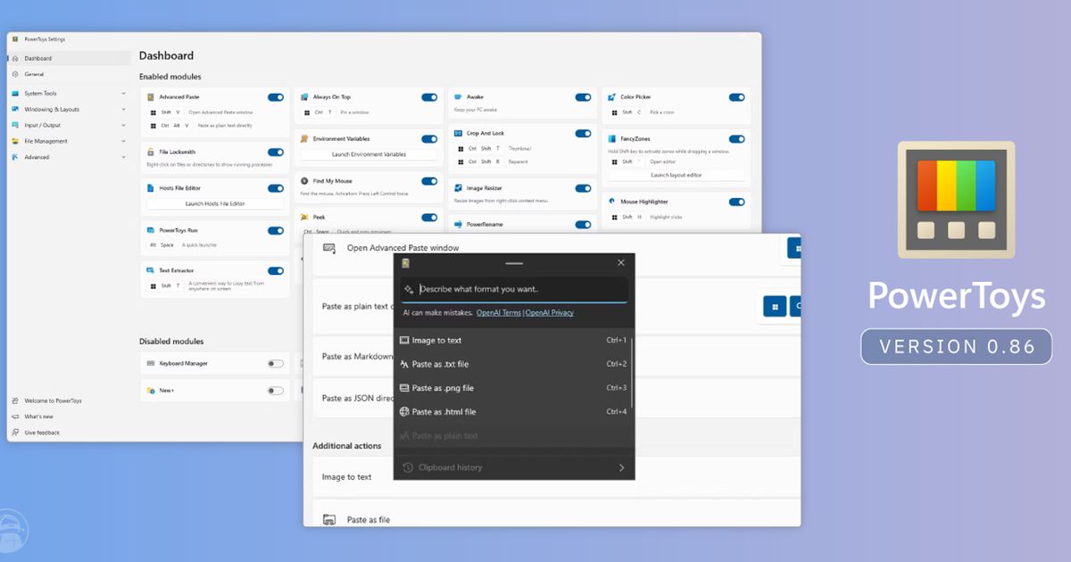 Microsoft PowerToys 0.86 adds new Advanced Paste features with OCR, UI ...