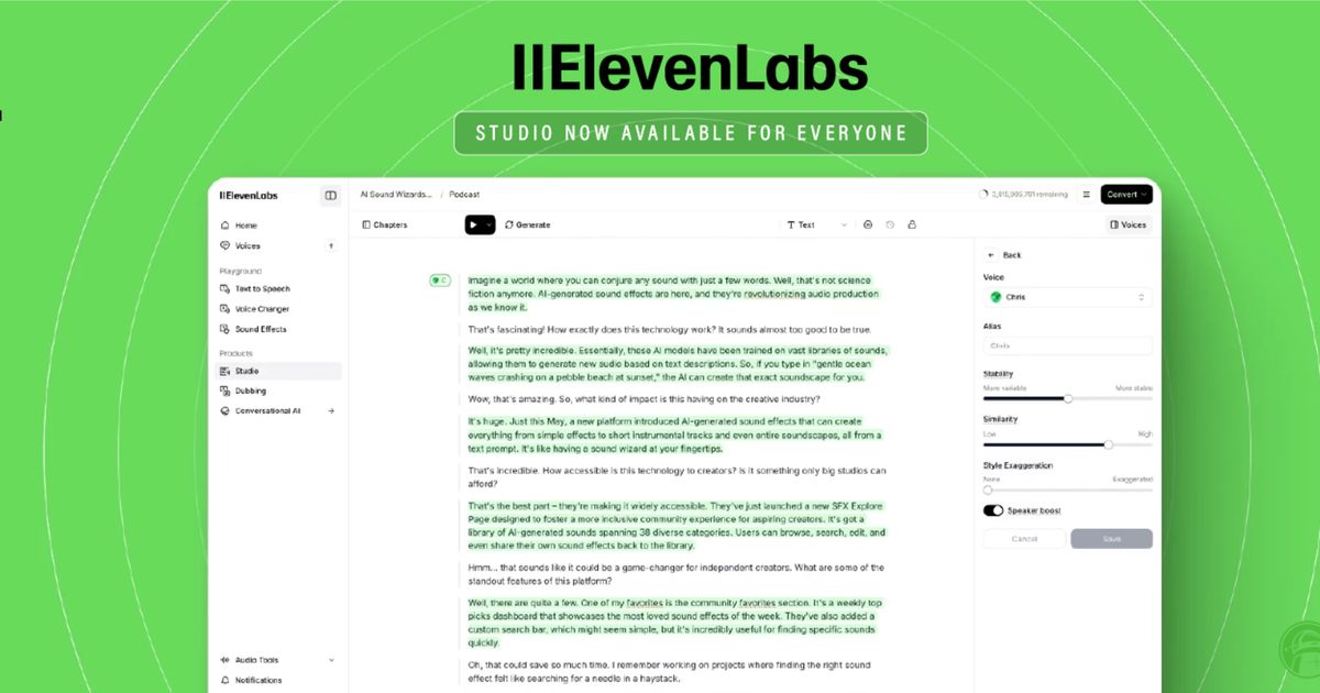 ElevenLabs Expands Studio Access: Free Projects & Enhanced Features for ...
