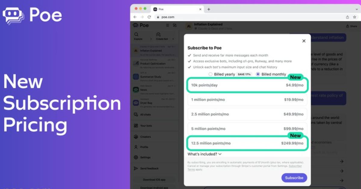 Poe offers new subscription plans for AI services | AlternativeTo