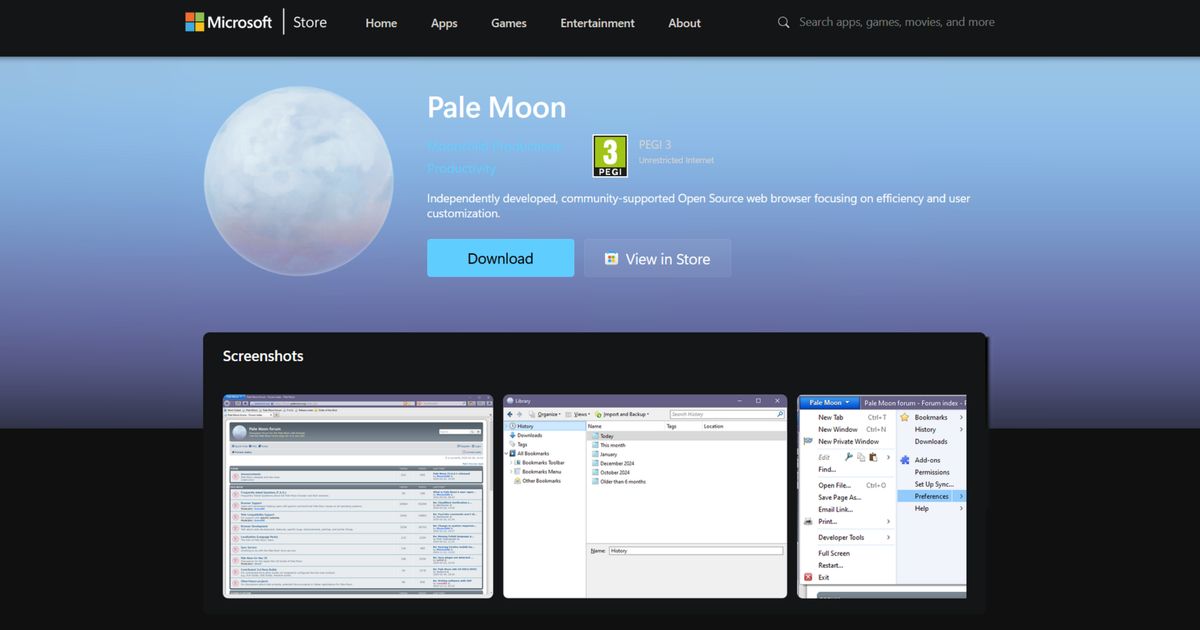 Pale Moon browser now accessible via Microsoft Store | AlternativeTo