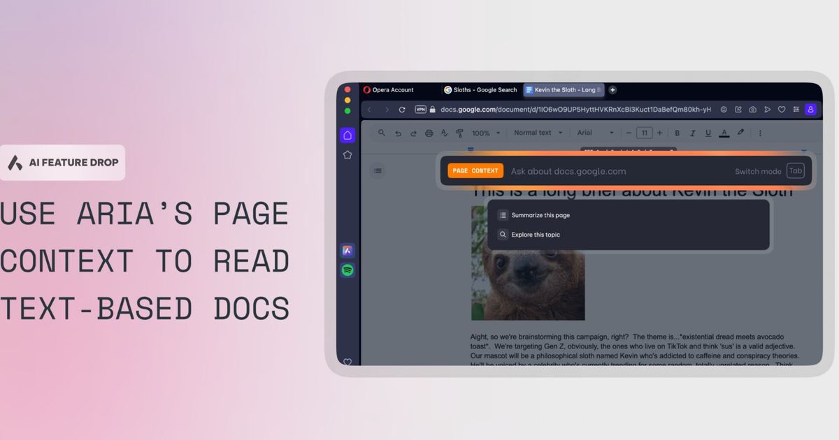 Aria can now read PDF and Docs in Opera Developer | AlternativeTo