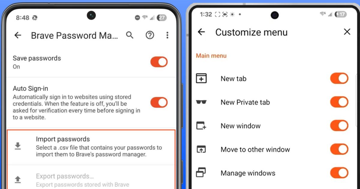 Brave for Android introduces CSV password import and menu customization ...