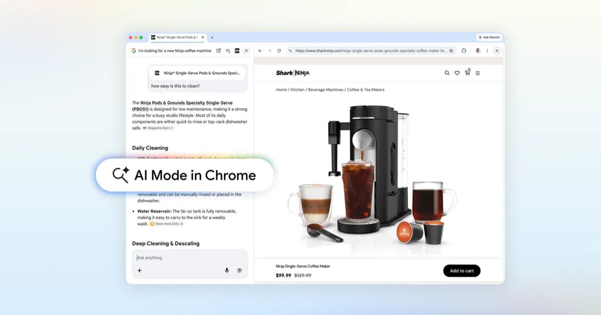 Google Chrome 的 AI 模式支持分屏浏览和跨标签页搜索