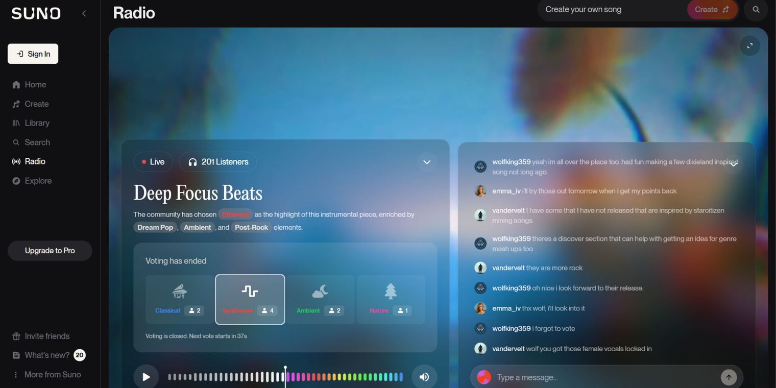 Suno Radio debuts with community music stream and live voting ...