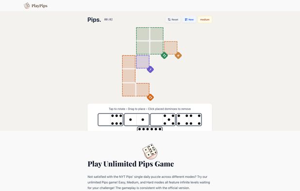 PlayPips: Offers unlimited pips puzzles across three difficulty levels ...