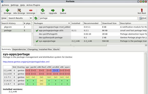 Porthole: GTK-based front-end for Portage (the Gentoo package ...