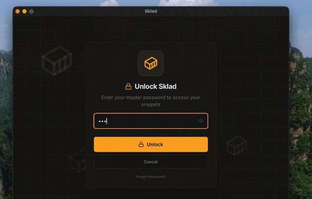 Sklad: Offline secure tray storage for encrypted snippets and text ...